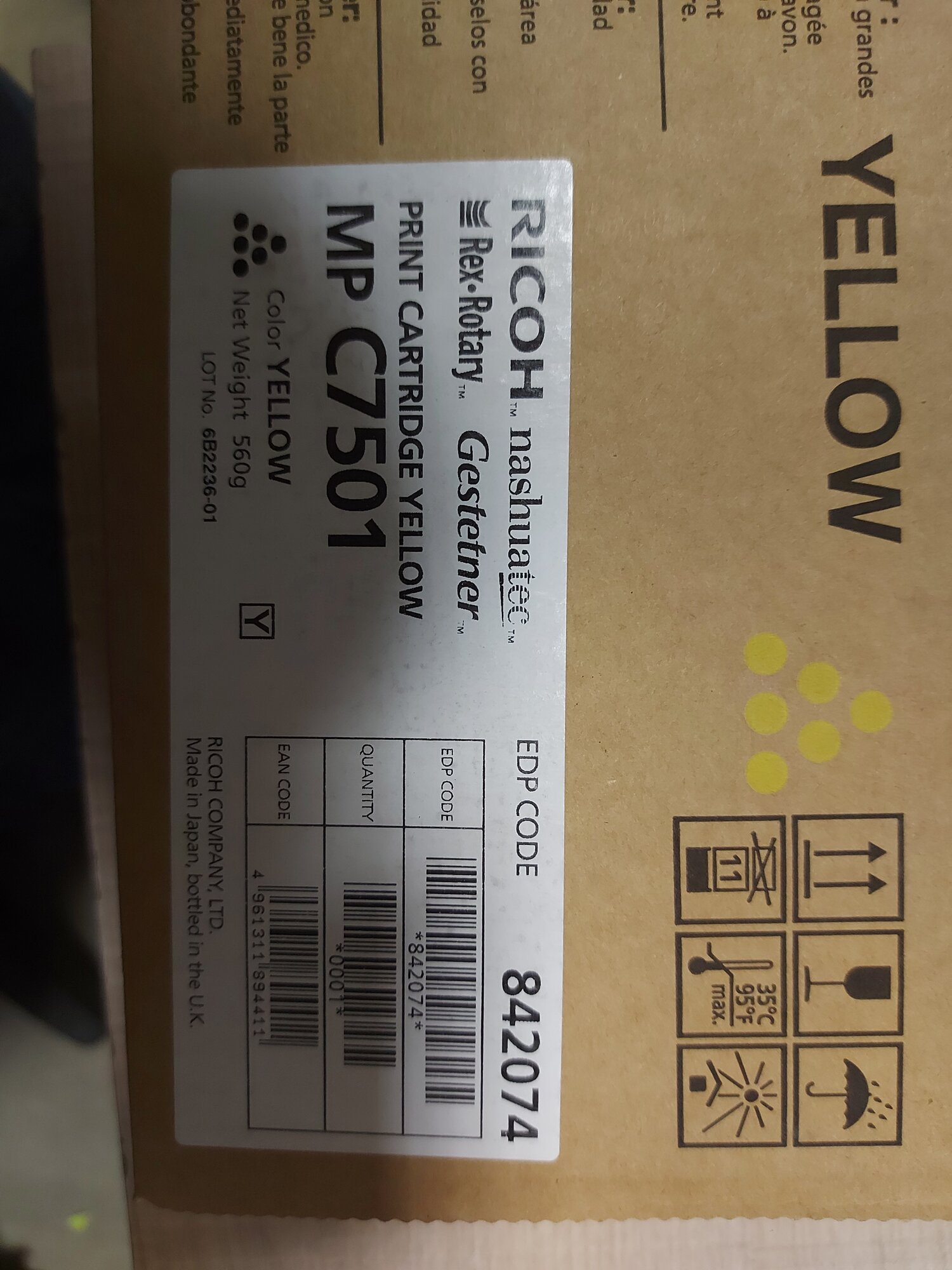 Тонер оригинальный Ricoh Type MPC7501, желтый (842074)