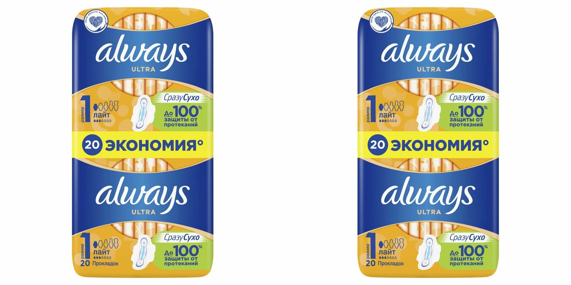 Always Прокладки гигиенические ultra light duo, 20 шт ,2уп.