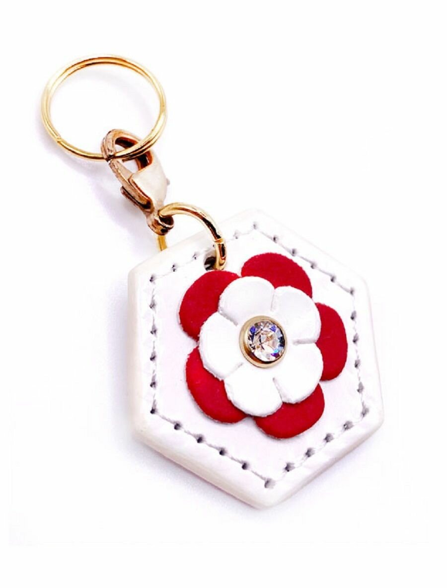 Кожаный адресник-брелок Japan Premium Pet в виде цветочка для собак, белый