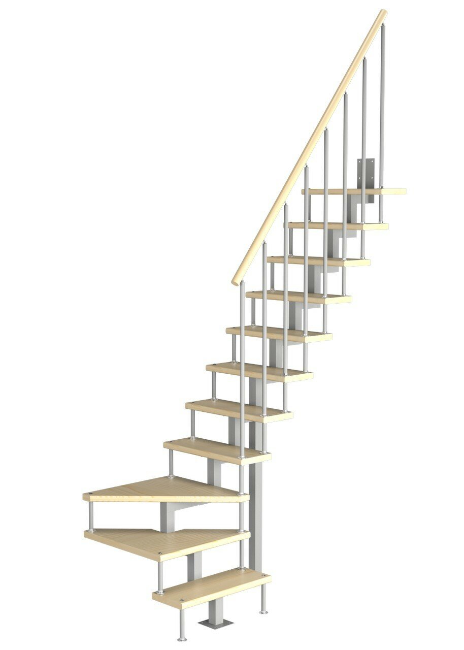 Модульная малогабаритная лестница Компакт 2475-2700, Серый, Сосна, Нержавеющая сталь