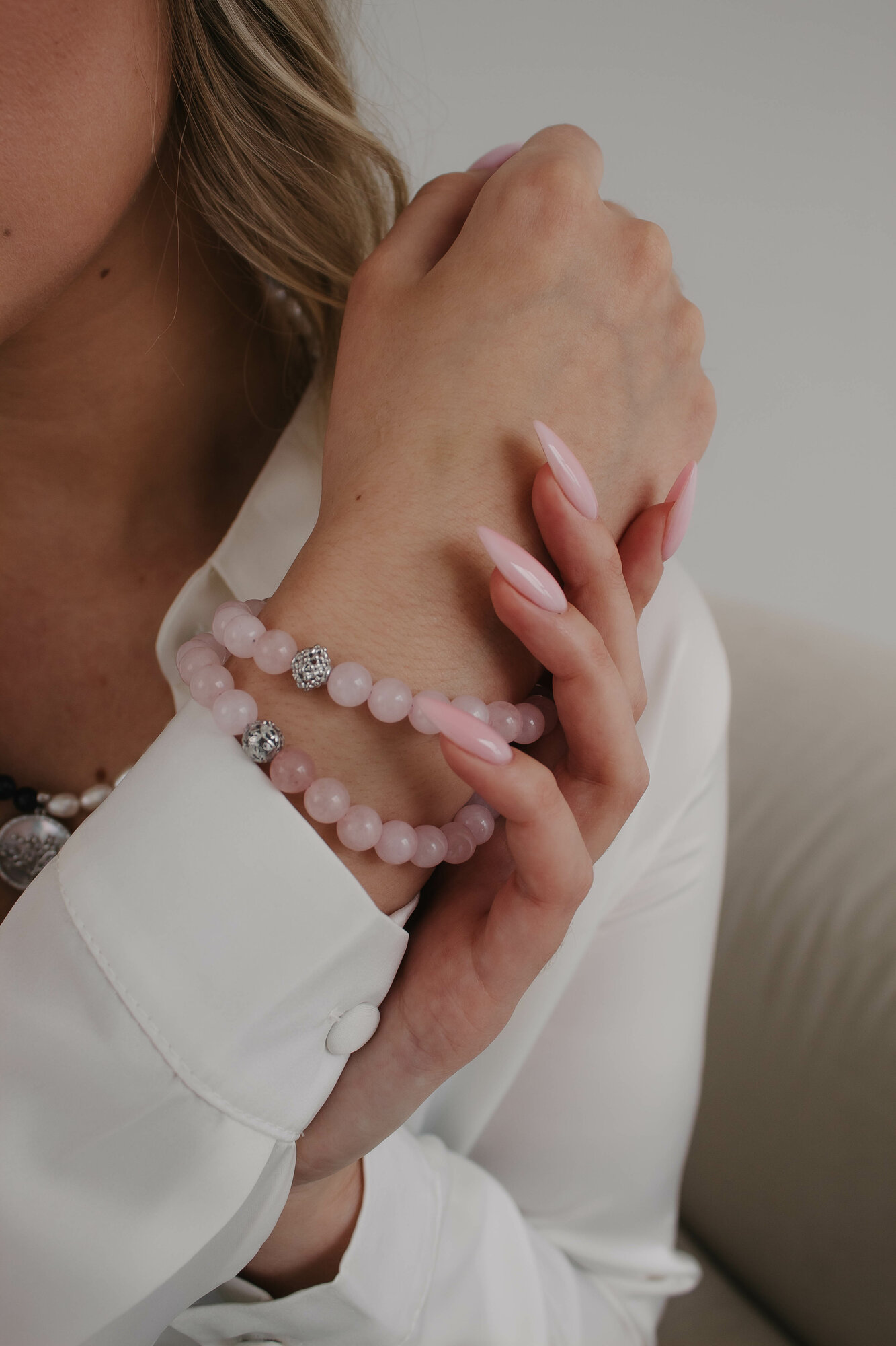 Эластичный браслет, кварц розовый, кварц