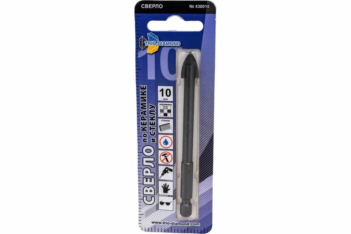 Сверло по керамике и стеклу 10 мм TRIO-DIAMOND 430010 для обработки плитки и стекла