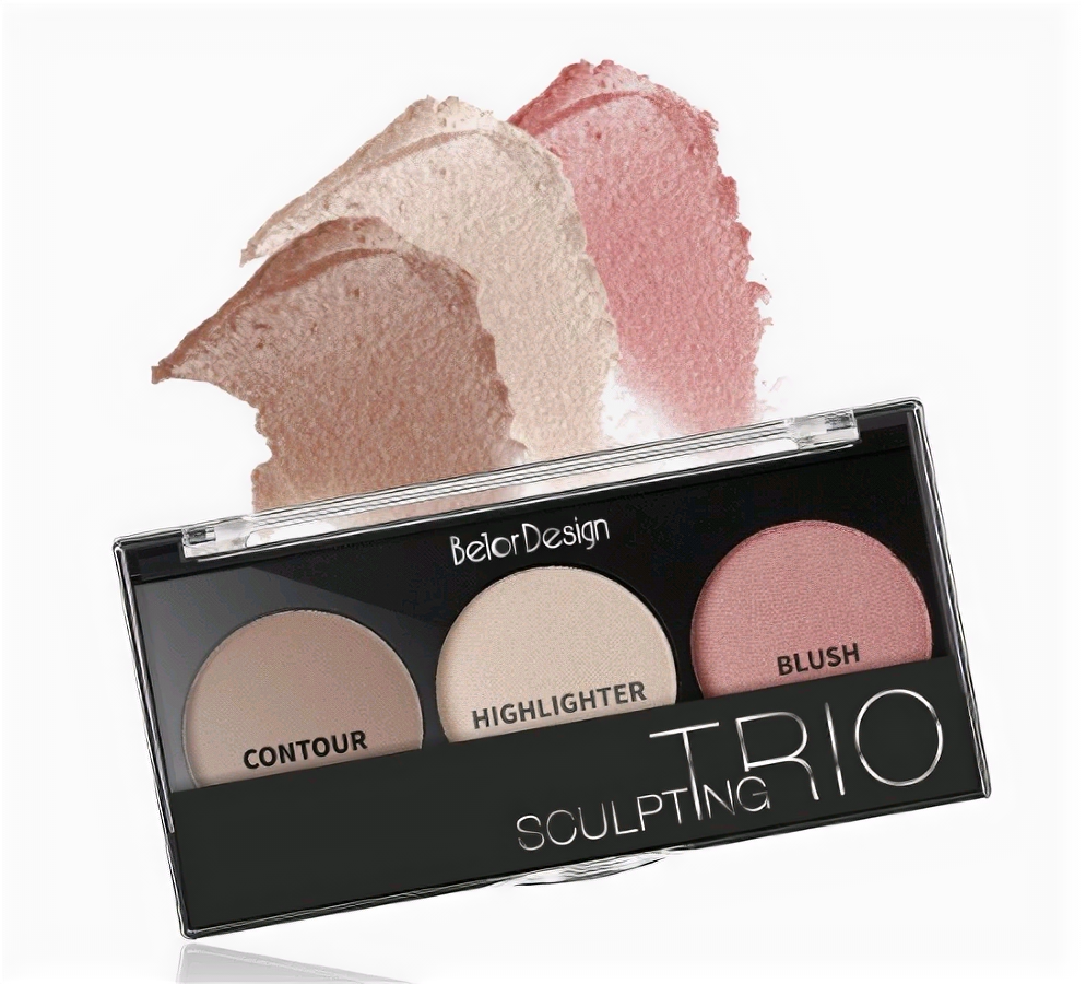 Belordesign (palette) Sculpting Triо Палетка для скульптурирования лица: скульптор + хайлайтер + румяна 10,9 г. №001 теплый