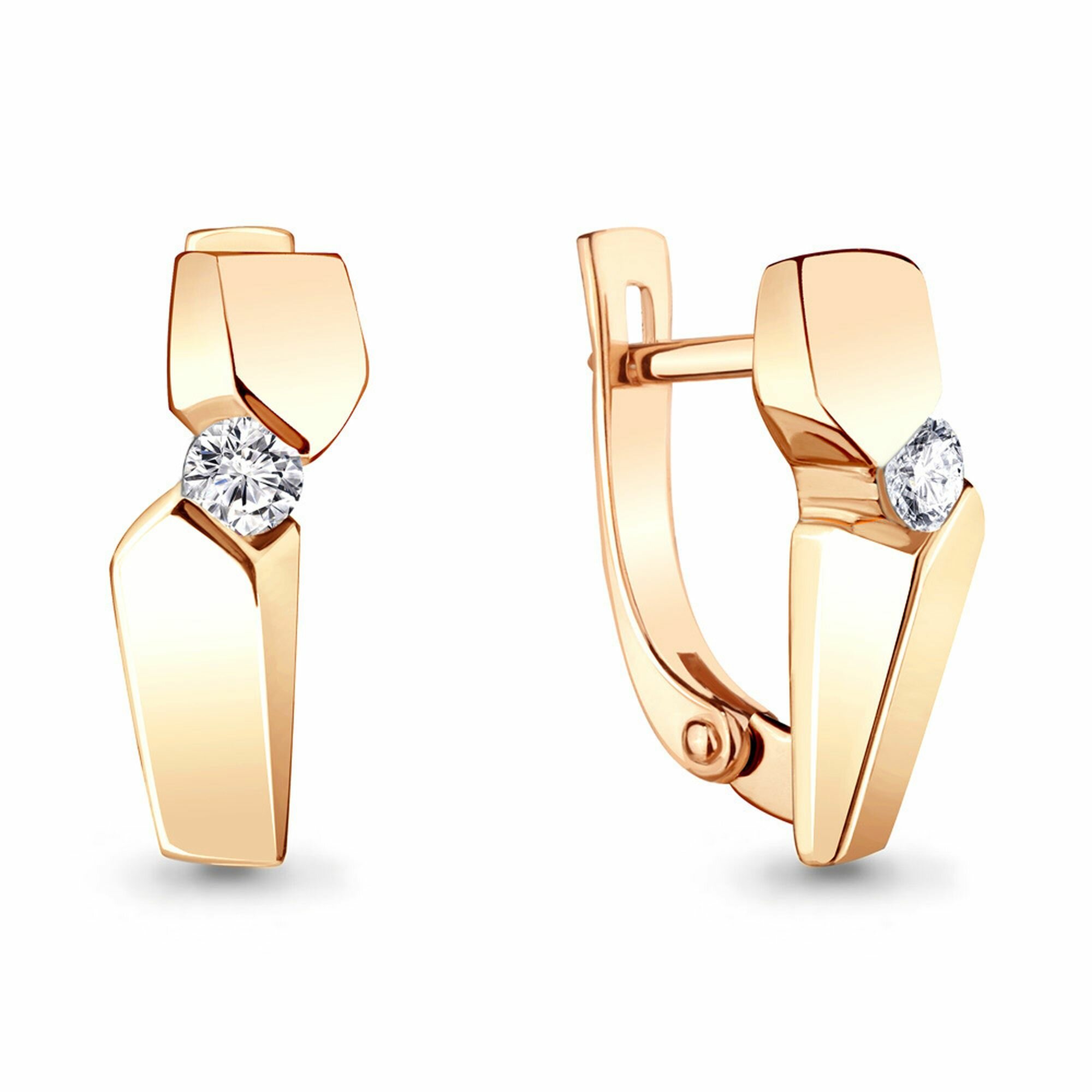 Серьги клаймберы, серебро, 925 проба, золочение, фианит