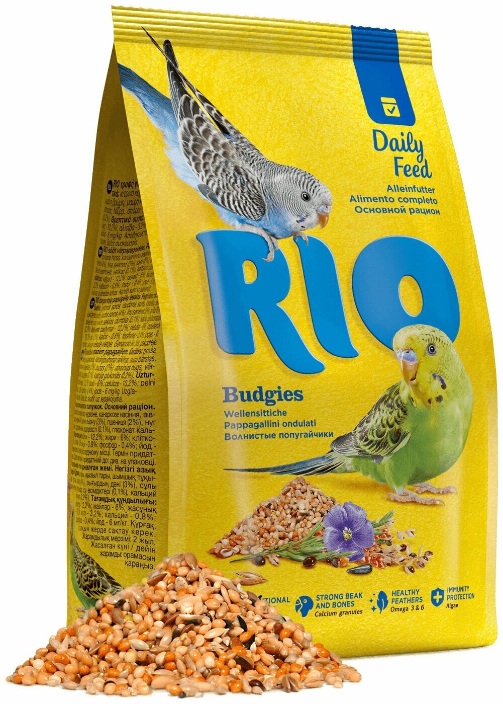 Корм для птиц сухой RIO / Рио Budgies основной рацион для волнистых попугаев из проса и овса 500г / зерновая смесь