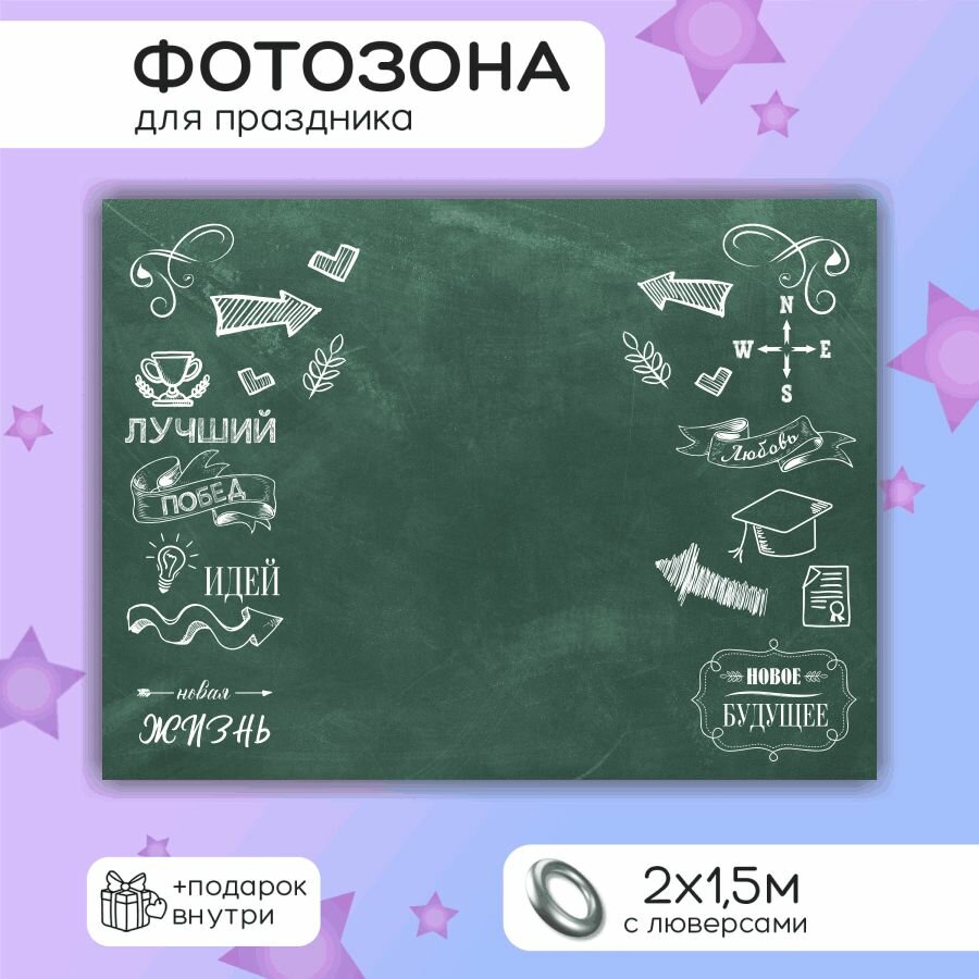 Фотозона баннер Школьная доска зеленая без надписей 200х150