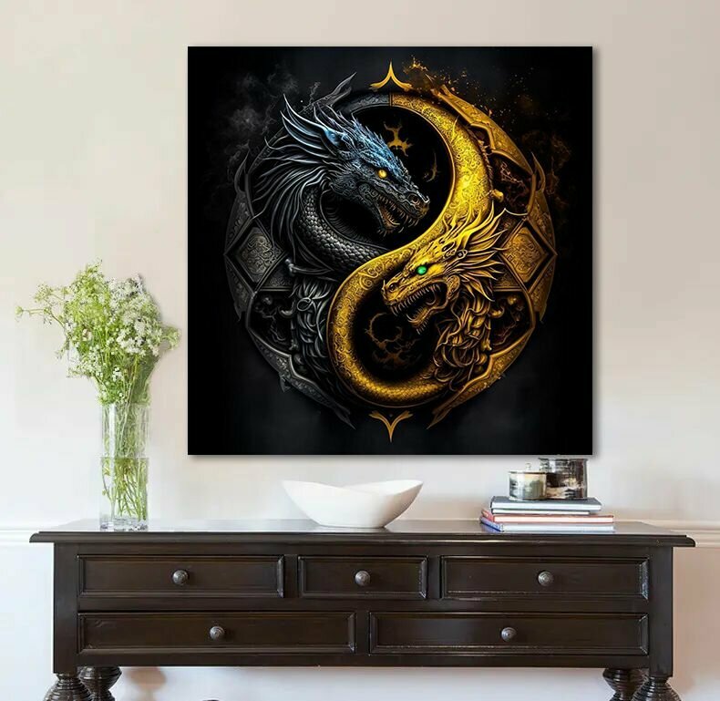 Картина ВсеКартины. тут "Инь Янь Дракон", поп-арт, 70x70 см, на подрамнике