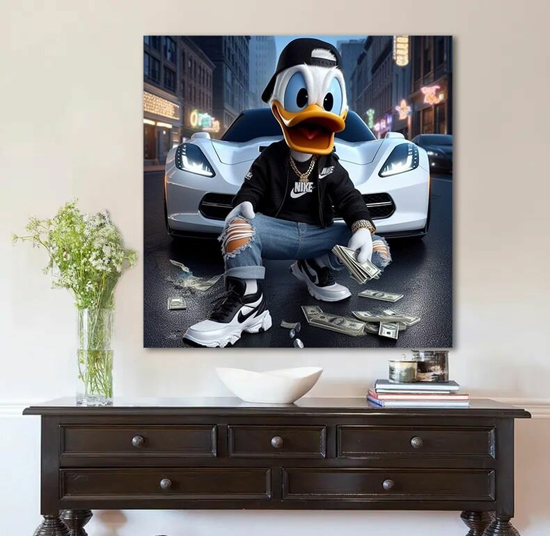 Картина "Скрудж МакДак", поп-арт, холст, дерево, крепление "крокодил"