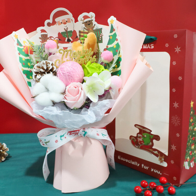 Букет "Рождественский", ручная работа, с подарочным пакетом, свет