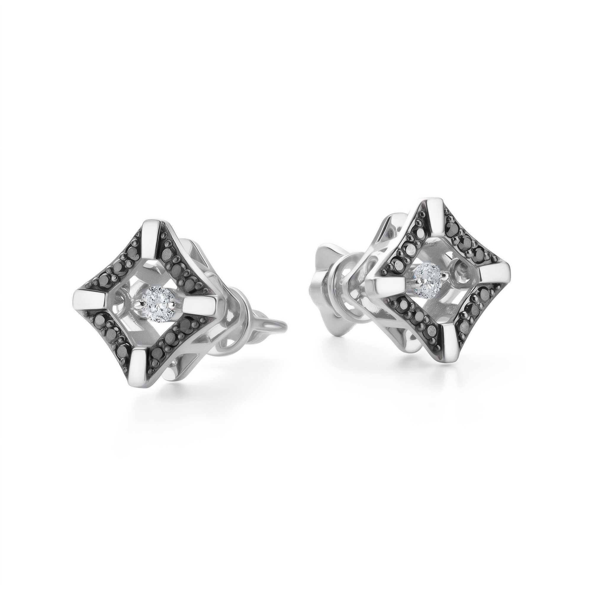 Серьги пусеты, белое золото, 585 проба, бриллиант