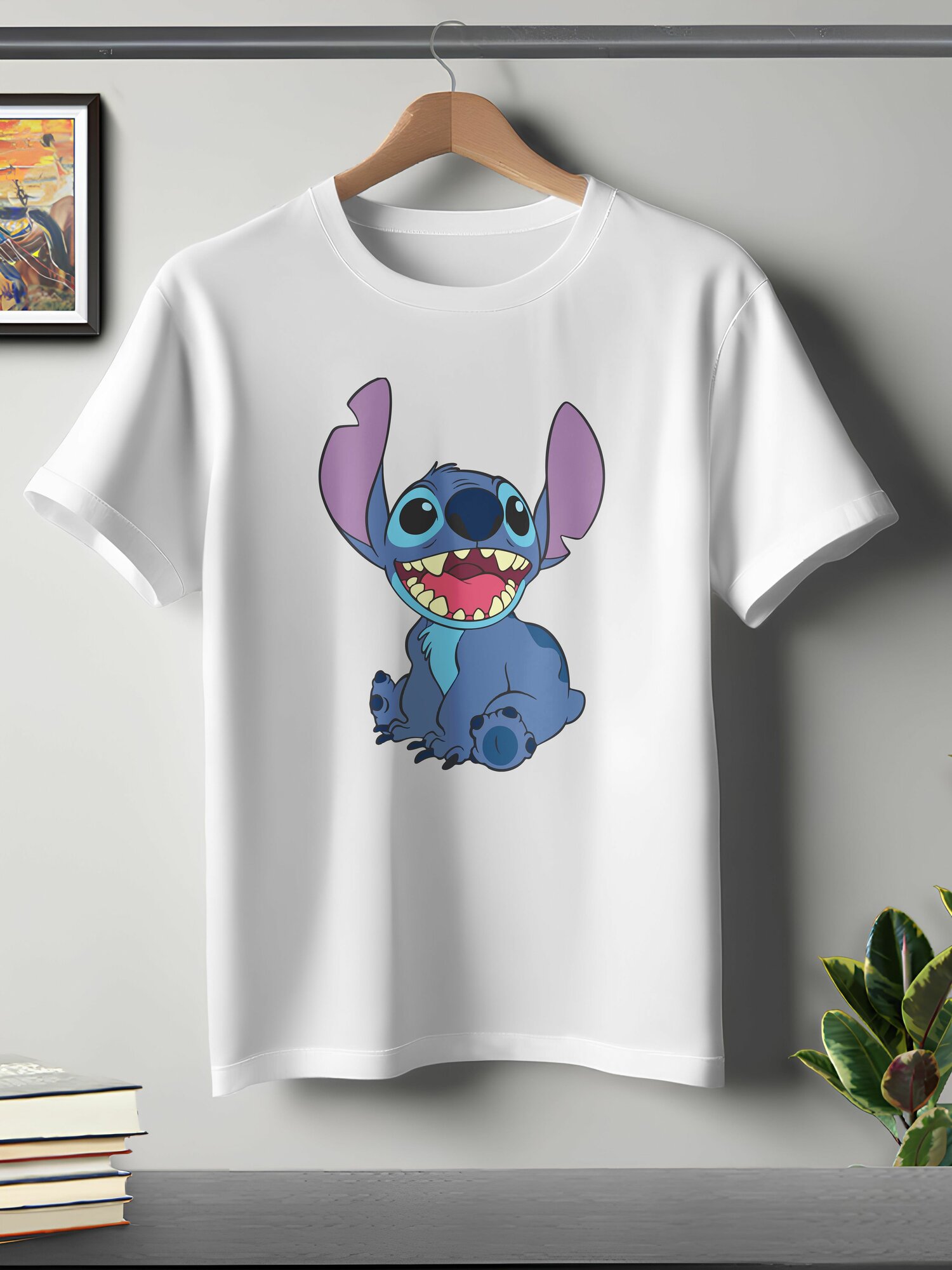 Футболка ONEQ унисекс 52-54 (XXL) размер с принтом Стич, белая