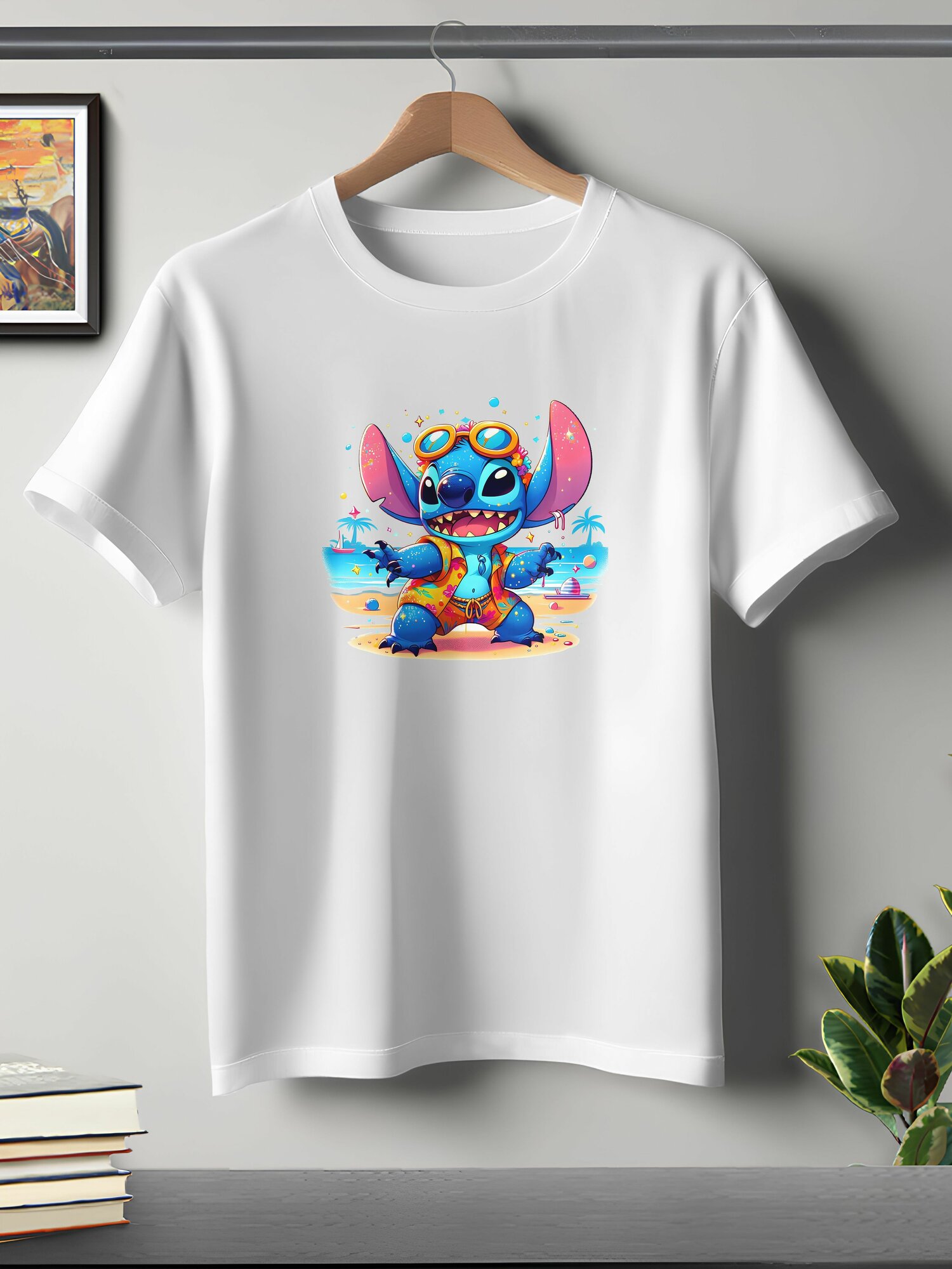 Футболка Детская ONEQ 116 (6-7) размер с принтом Стич, белая