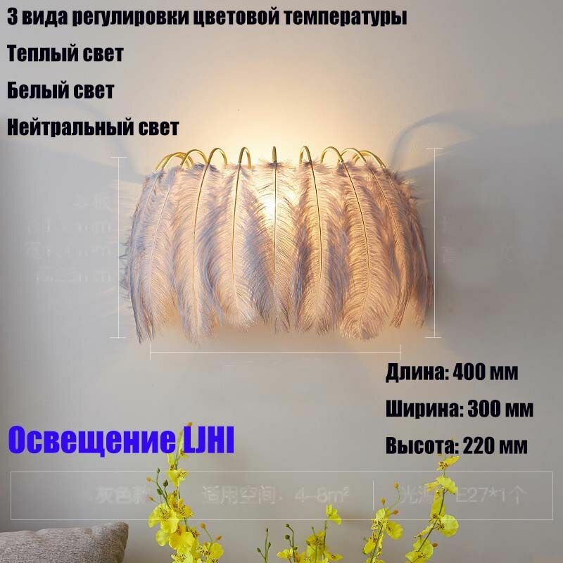 Настенный светильник LJHI, E27, IP22, регулировка цветовой температуры, серый