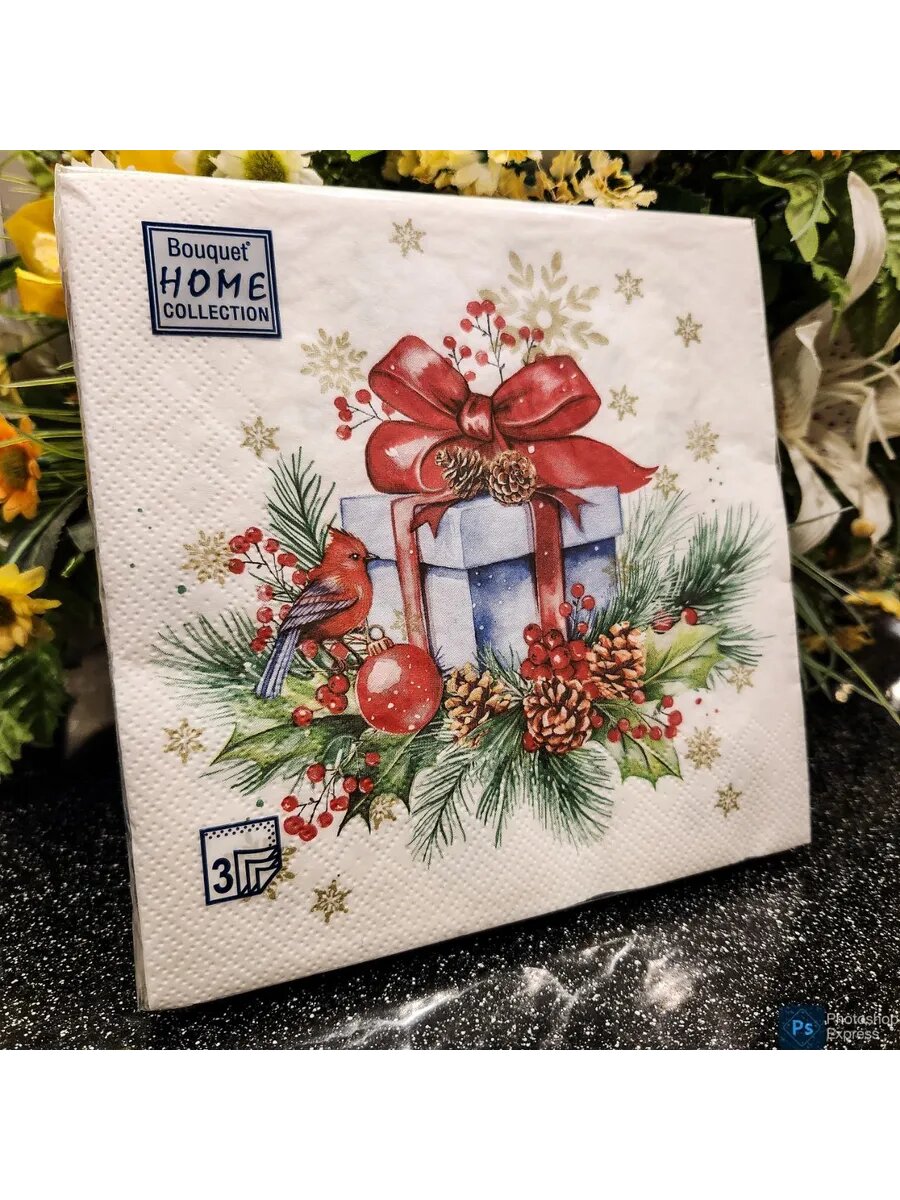 Салфетки Art Bouquet, новогодние, сервировочные, квадратные, рисунок абстракция