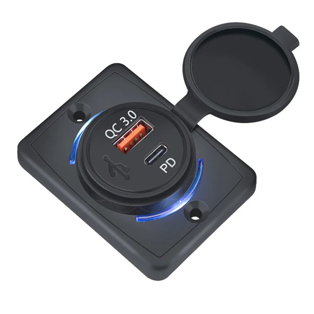 Быстрая зарядка QC 3,0 USB PD зарядное устройство с крышкой 18 Вт водонепроницаемое 12 В/24 В Быстрая зарядка внешнее USB зарядное устройство для автомобиля лодки автобуса RV дома