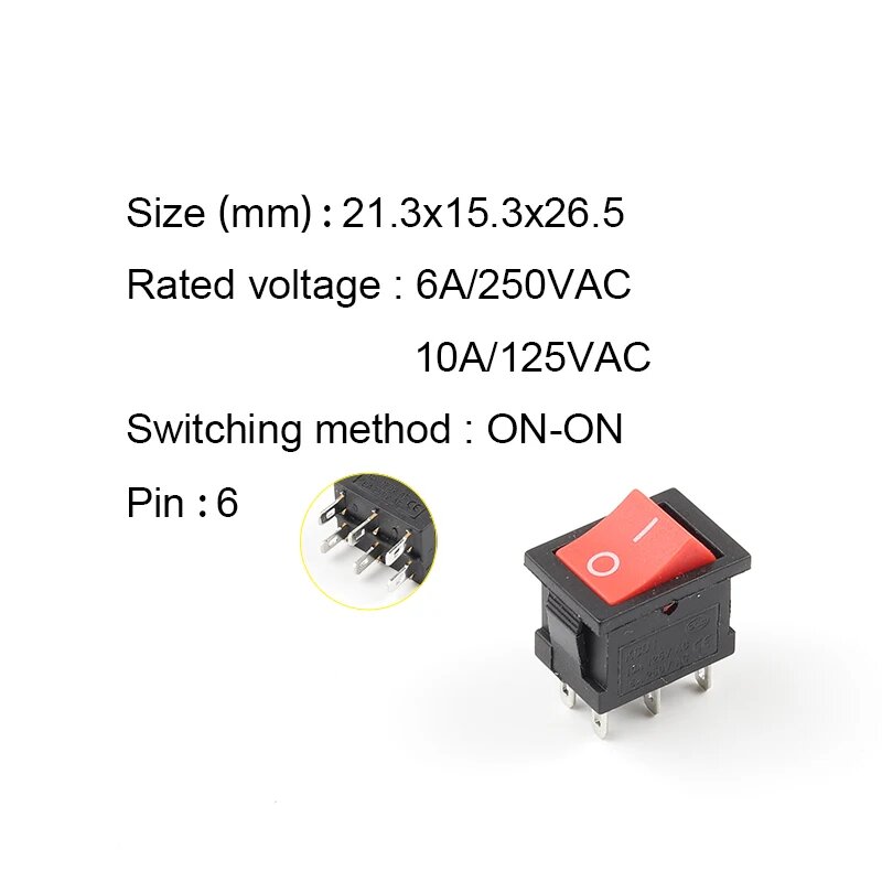 Переключатель KCD2 DIY GO 6 контактов черный белый Red Black