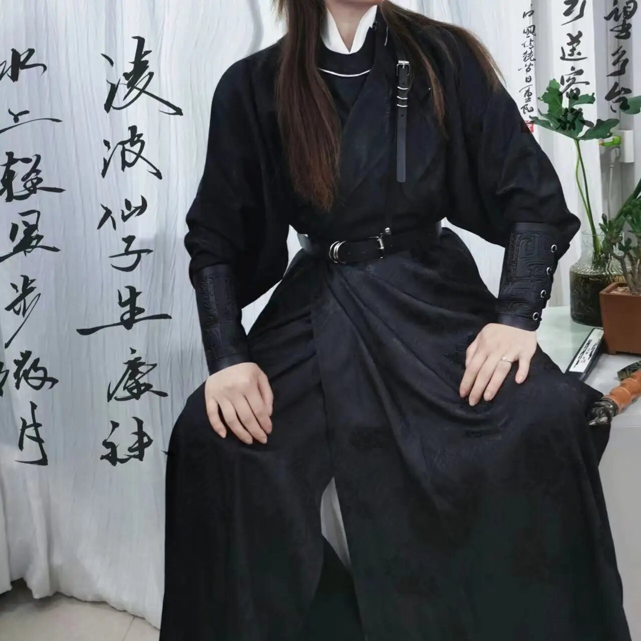 Черный мужской/женский халат ханьфу династии Тан L 164-170cm, full set