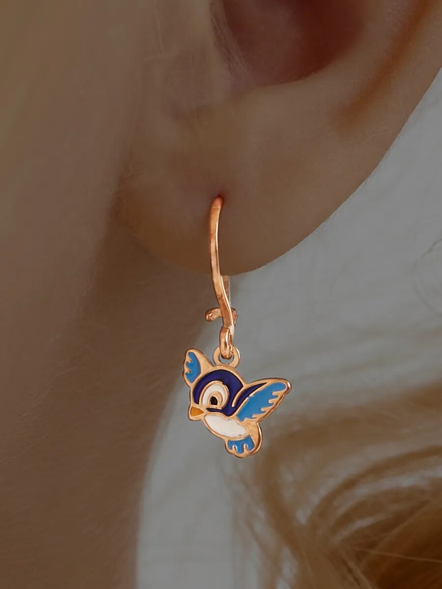 Серьги с подвесками, серебро, 925 проба, золочение, эмаль