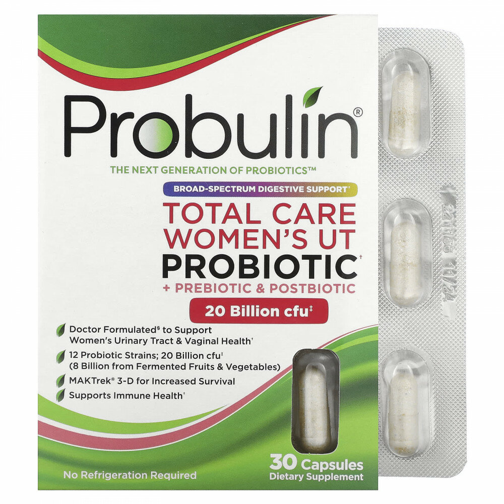 Probulin, Total Care, пробиотики, пребиотики и постбиотики для женщин, 30 капсул