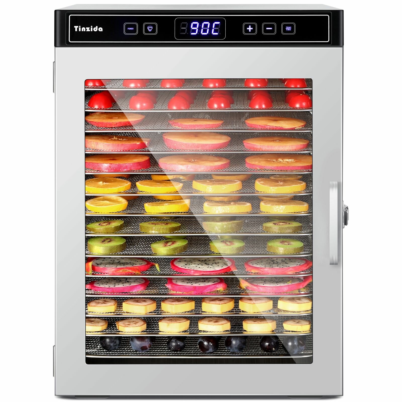 Дегидратор, для овощей, фруктов, мяса, 16 поддонов, сенсорный экран, 1000 Вт, серый