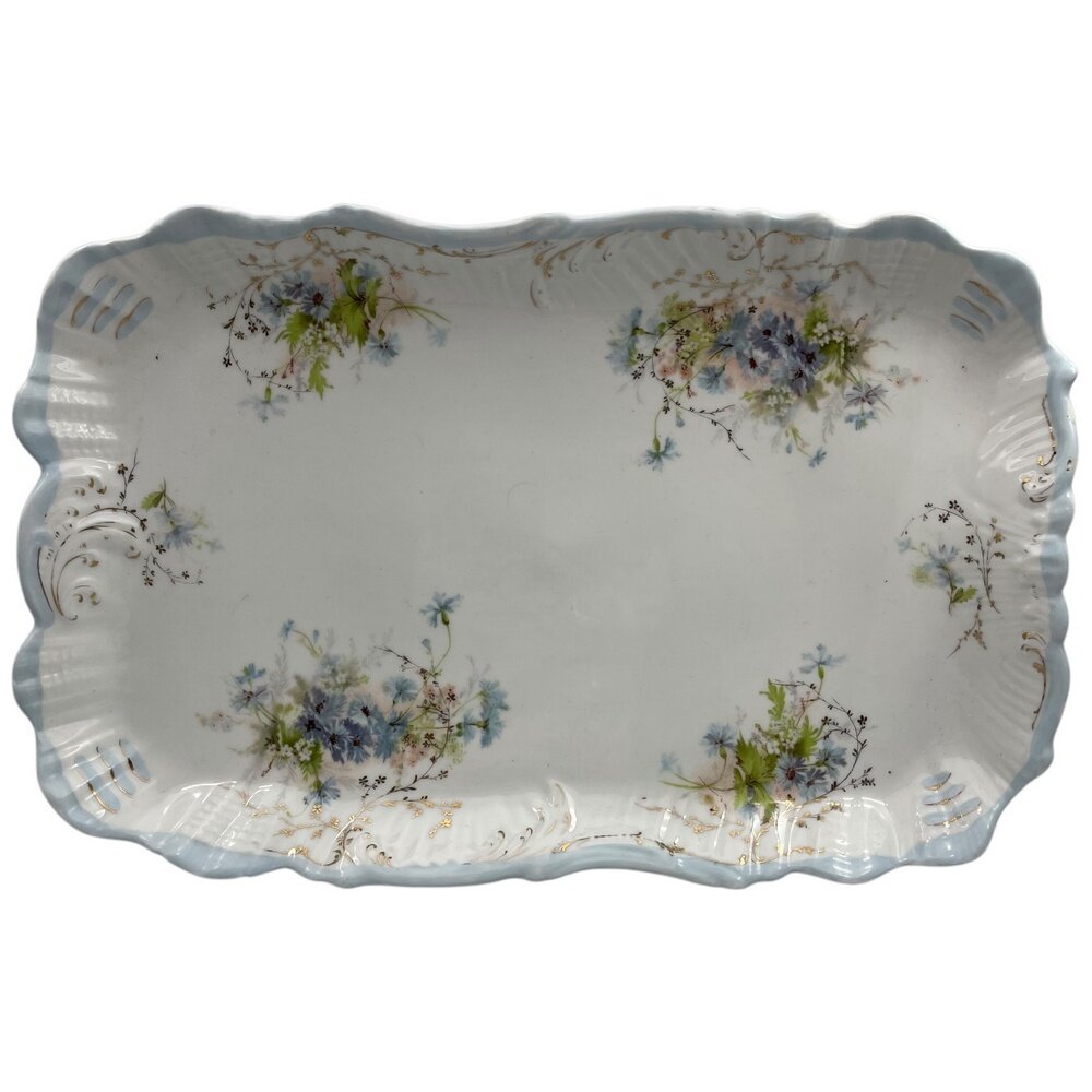 Блюдо "Васильки", 25.5*40 см, 1890-1917 г, фаянс, Кузнецов (?), Российская Империя (б/клейма)