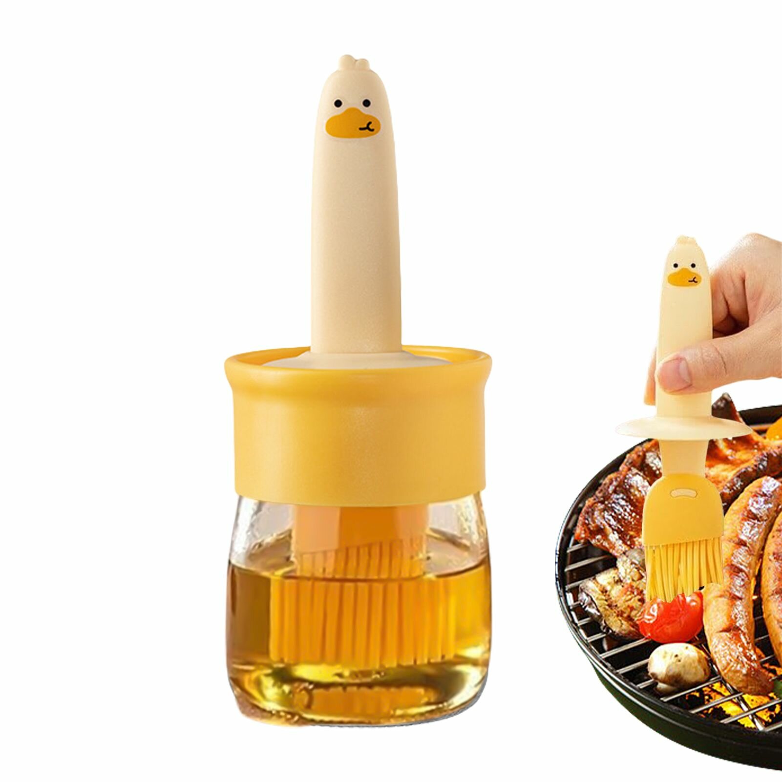 Стеклянная масленка с силиконовой кистью в виде утки для барбекю и пикников удобный дозатор масла для кухни