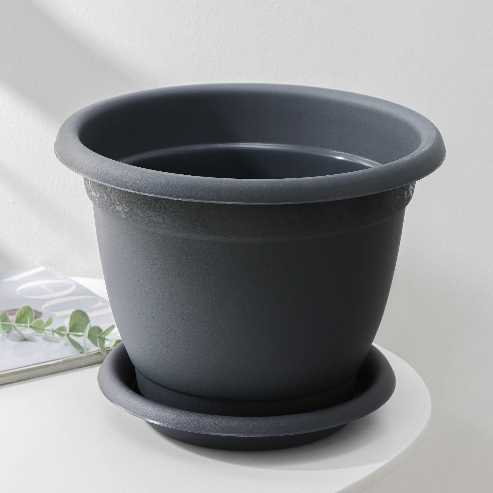 Горшок для цветов с поддоном Aphrodite, 7,8 л, d 29 см, h 22,5 см, серый, 3 шт