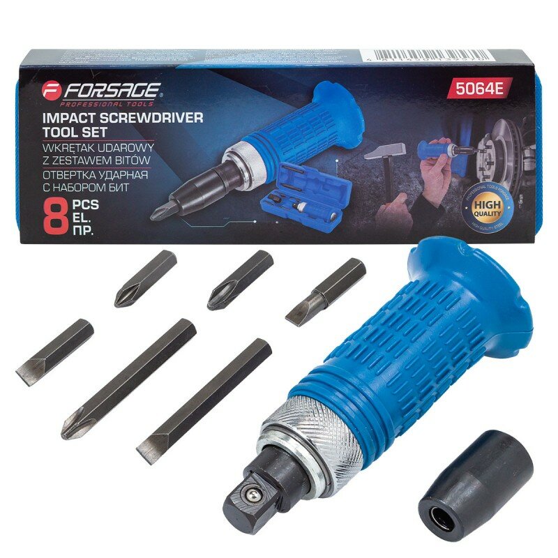 Отвертка ударная с набором бит, 8 предметов Forsage