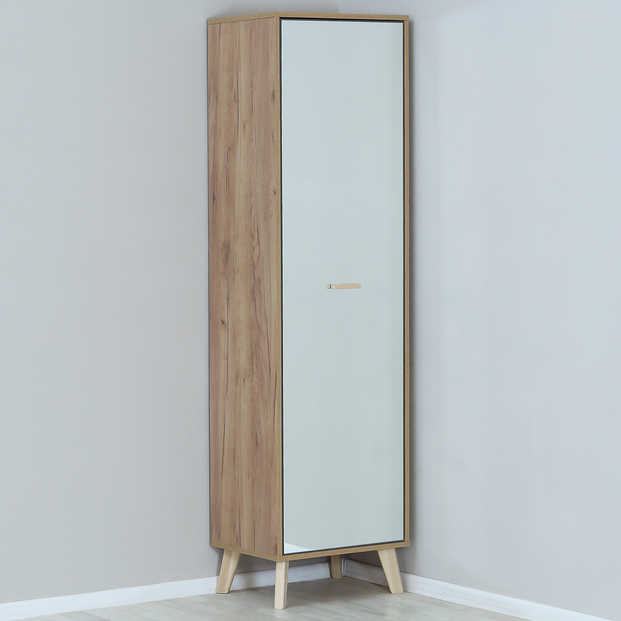 Шкаф с зеркалом 502x400x1850мм, в скандинавском стиле, на ножках