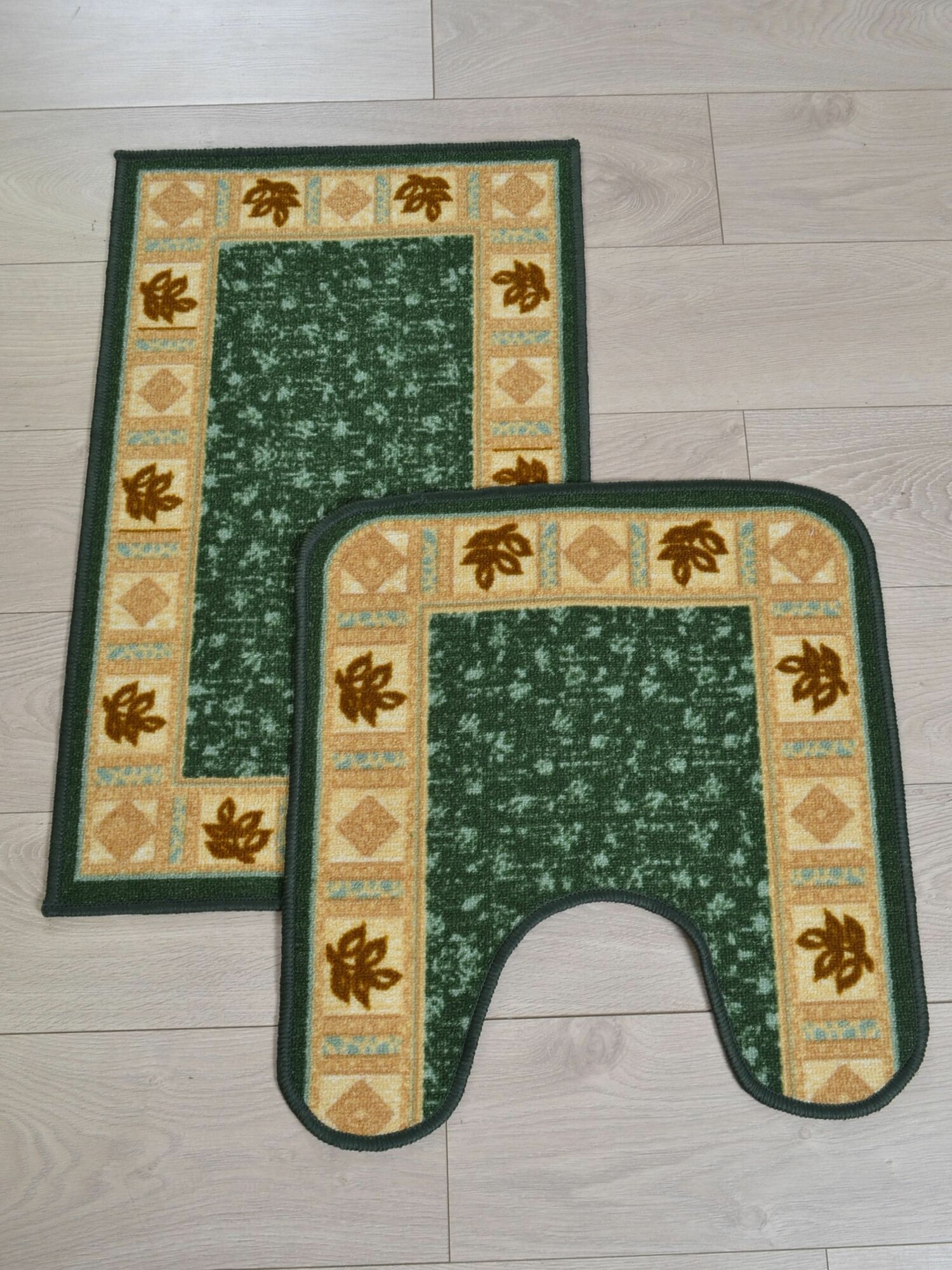 Коврик для ванной и туалета 2 шт Нью Соса, набор ковриков 80х50 и 60х57 с вырезом, серый, зеленый