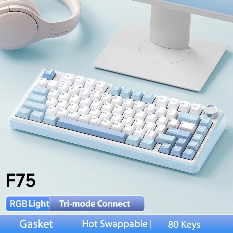 Механическая клавиатура AULA F75, Sea Salt Blue, Gray wood V3