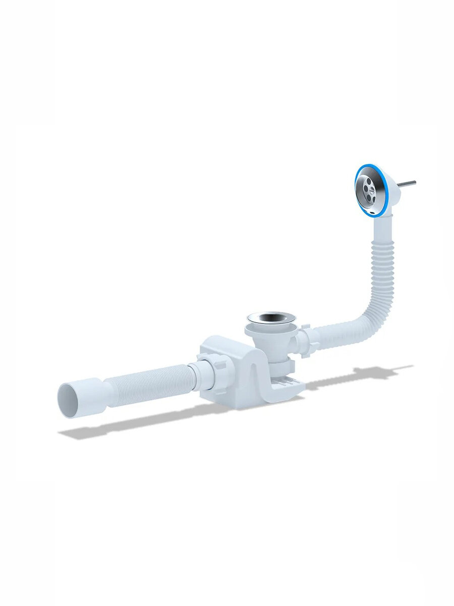 Сифон для ванны АНИ пласт Бриг Е655, 1 1/2"х40мм, с гибким круглым переливом, с отводной гибкой трубой 40х50мм