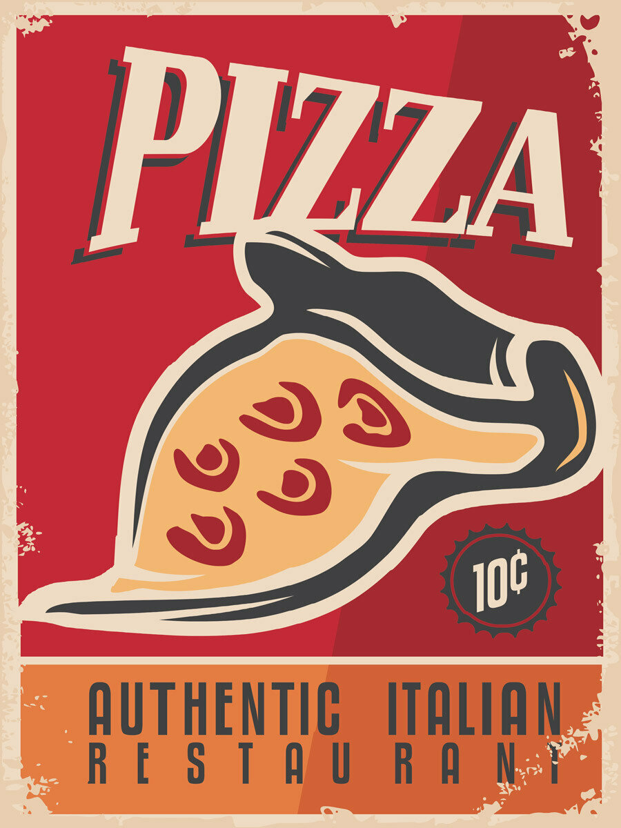 Постер для интерьера на стену (60х90 см). Ретро пицца