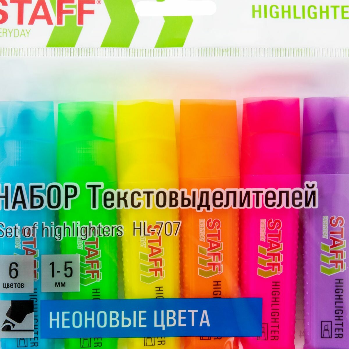 Набор маркеров-текстовыделителей Staff Everyday HL-707 (1-5мм, 6 цветов неон) 6шт. (152550), 144 уп.