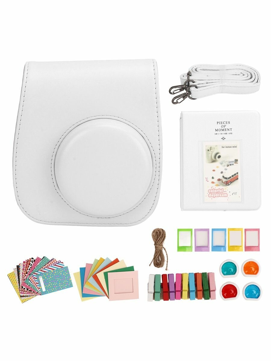 Чехол для камеры Fujifilm Instax Mini 12, рамки для альбома с красочными наклейками, белая защитная сумка из полиуретана для камеры мгновенной печати с забавными аксессуарами