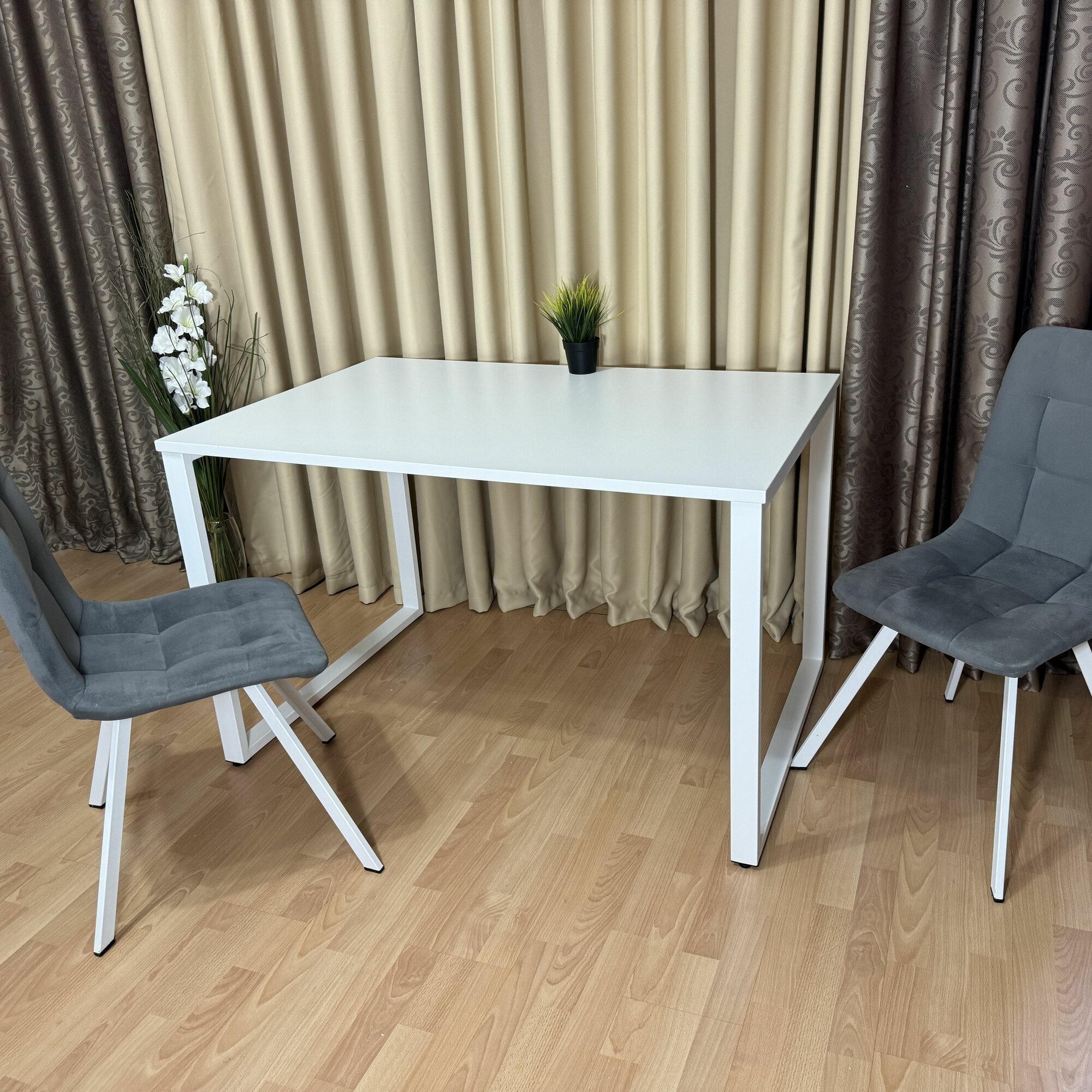 Кухонный стол лофт Белый 120*80 см. Белые ножки