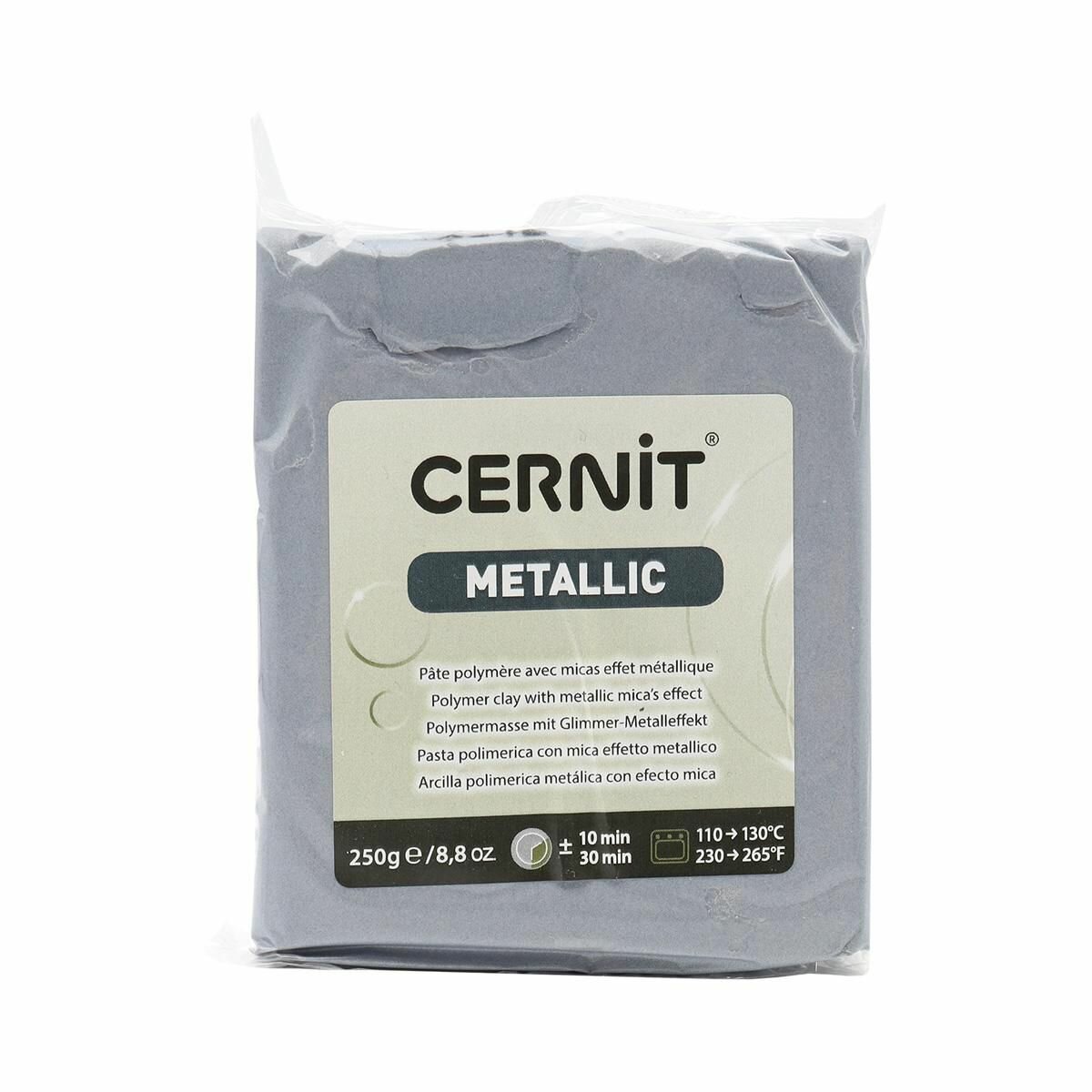 Пластика Cernit "Metallic", полимерная, запекаемая, цвет 080, серебристая, 250 г, CE0870250