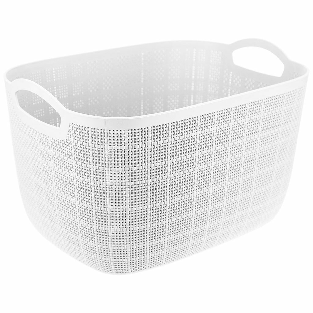 Корзина Домашняя Мода пластмассовая, для хранения, 38,5х 27,5 см, высота 23 см, с ручками, белый