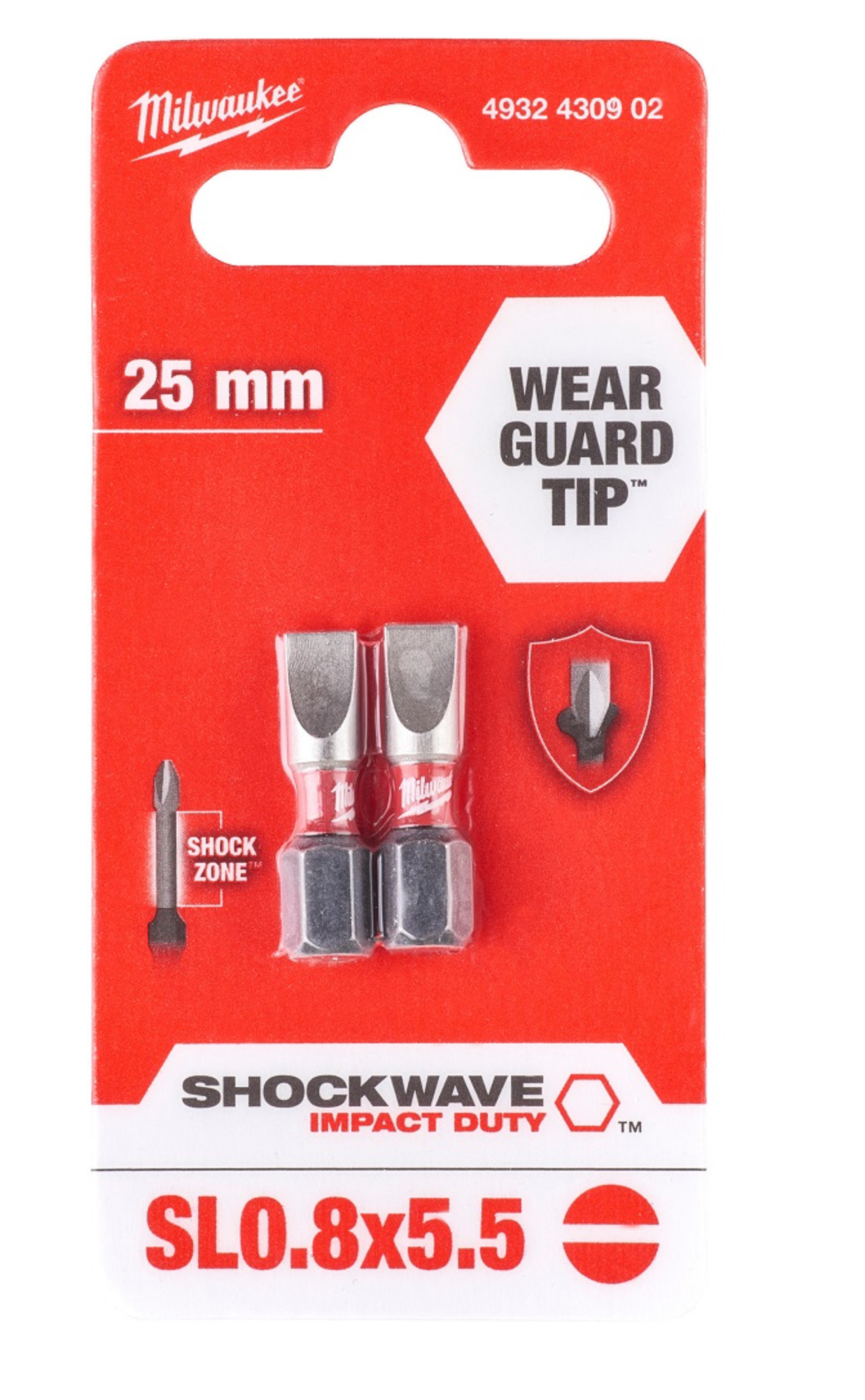 Бита Milwaukee Shockwave Impact Duty SL0,8x5,5 25мм, 2шт, 4932430902