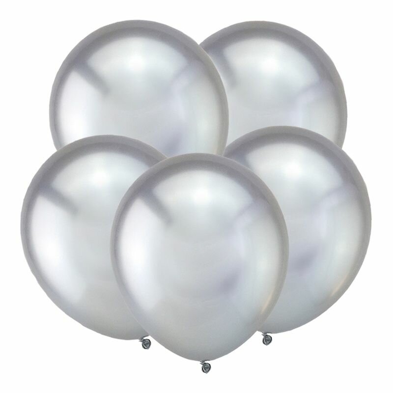 Шар воздушный Веселуха латексный Серебро, Зеркальный, Mirror Silver, 50 шт