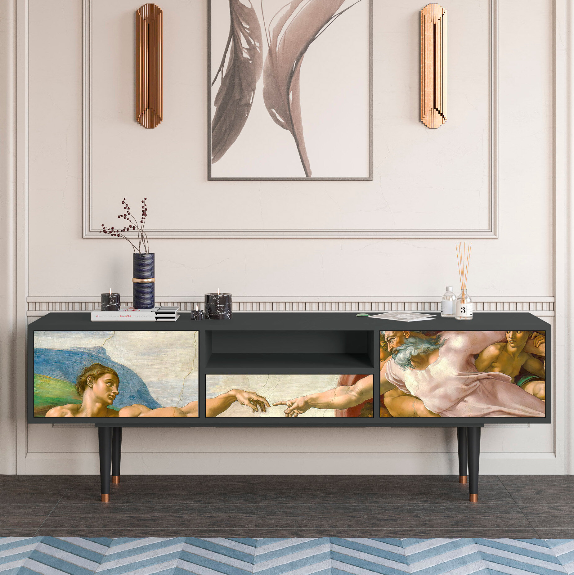 ТВ-Тумба - STORYZ - T6 The Creation of Adam by Michelangelo, Размер - 170 x 69 x 41 см, Цвет корпуса - , Антрацит