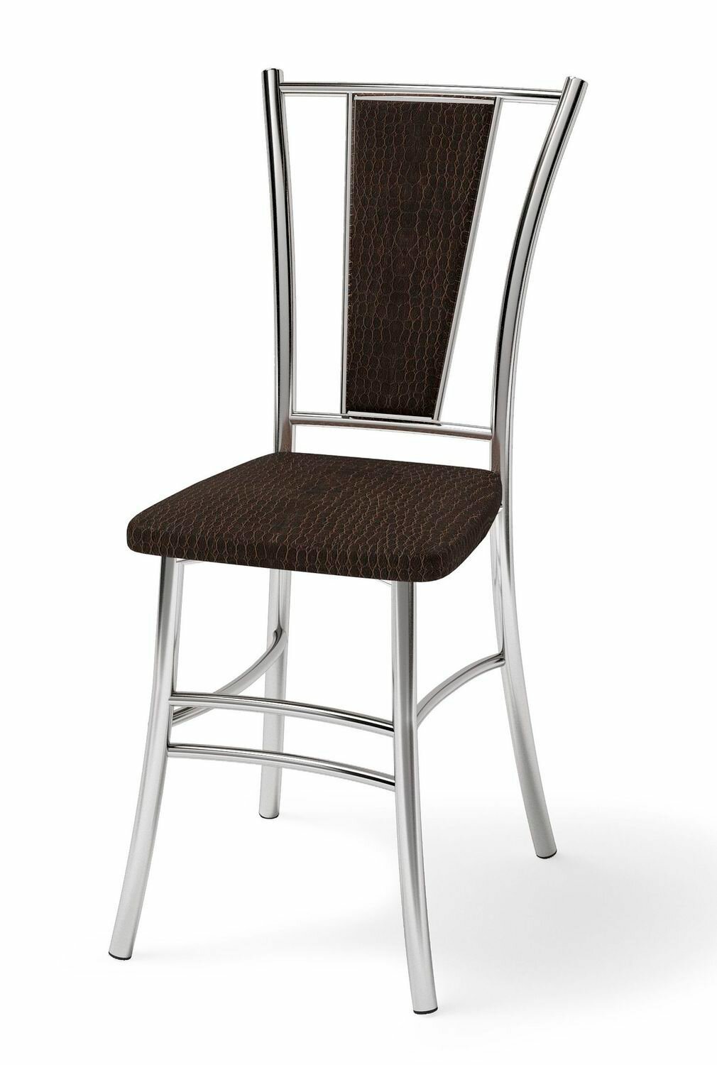 Стул для кухни, обеденный Марсель, хром/шоколадный крокодил, металл/искусственная кожа