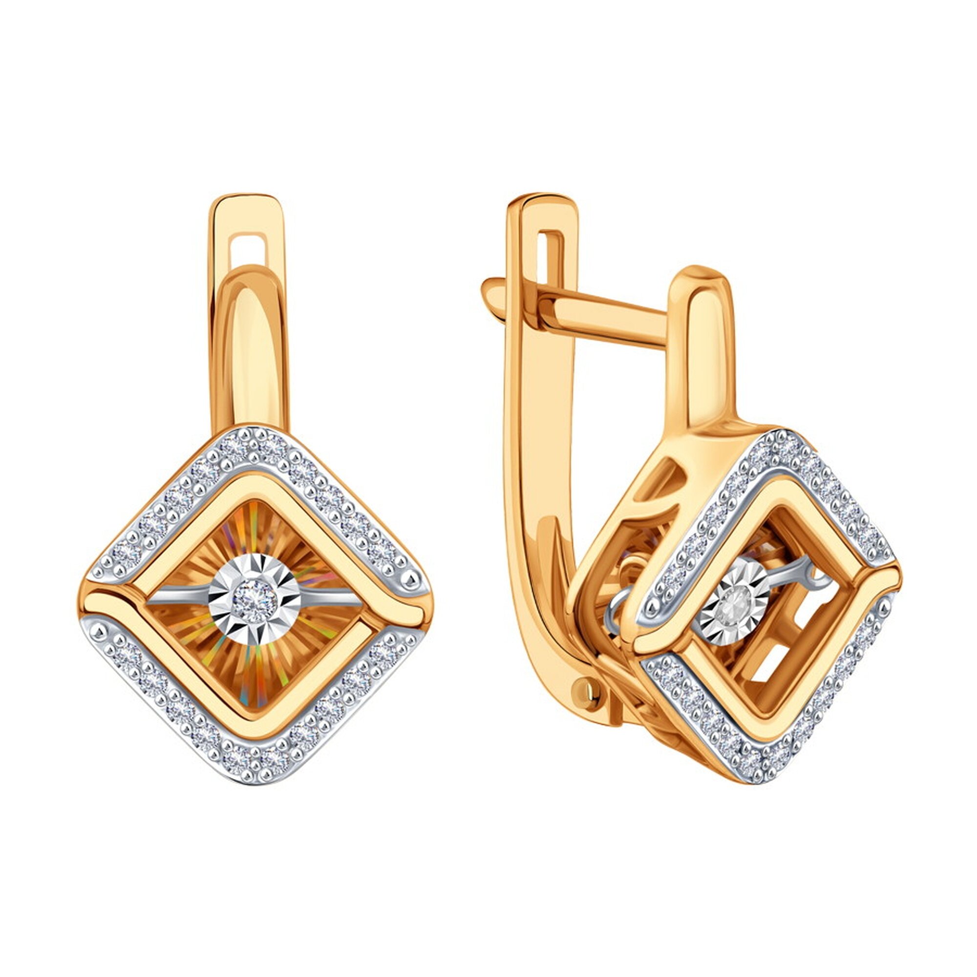 Серьги, красное золото, 585 проба, бриллиант