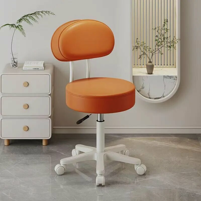 Стул Для Красоты, Стул Мастера Со Спинкой И Регулировкой Высоты, На Колесиках, оранжевый，Салон красоты，туалетный столик