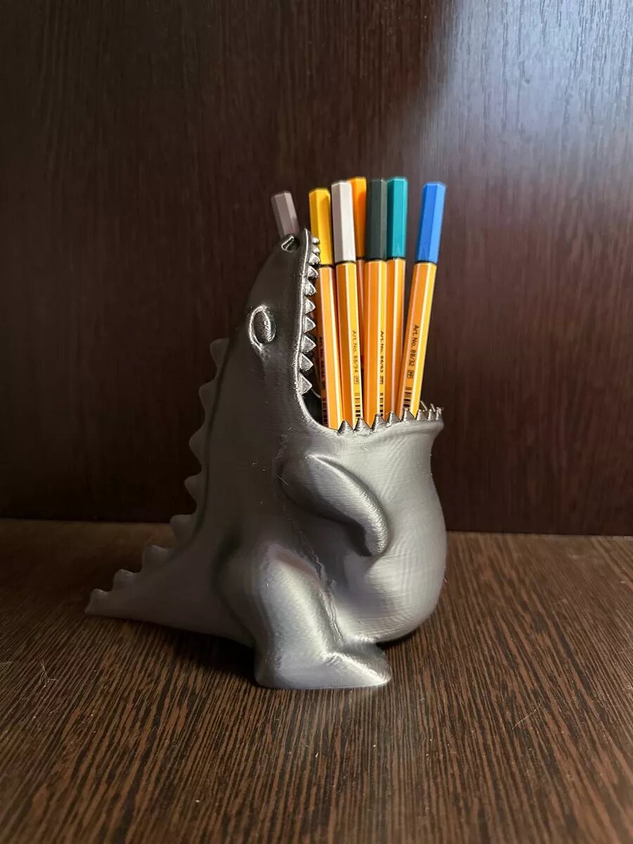Подставка для ручек, карандашей и кистей "Динозавр", цвета серый шёлк