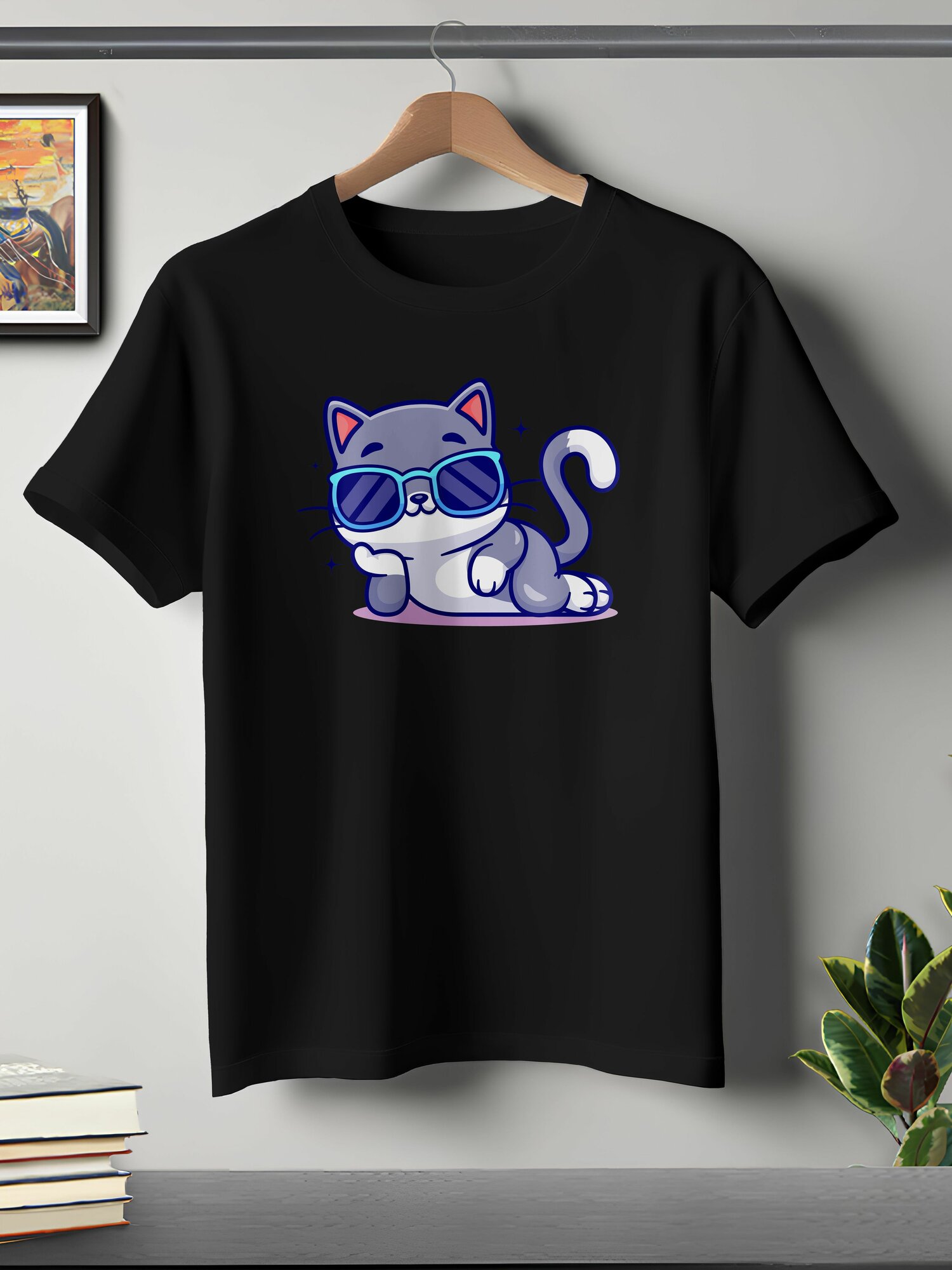 Футболка ONEQ унисекс 40-42 (XXS) размер с принтом Котенок, черная