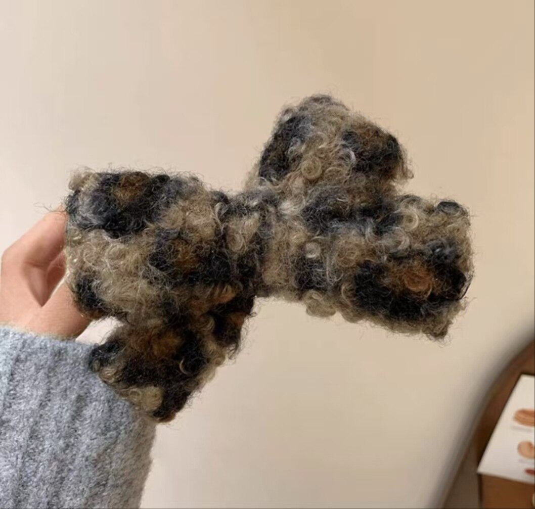 Заколка для волос "Леопард", кофейный цвет, женская, с бантом