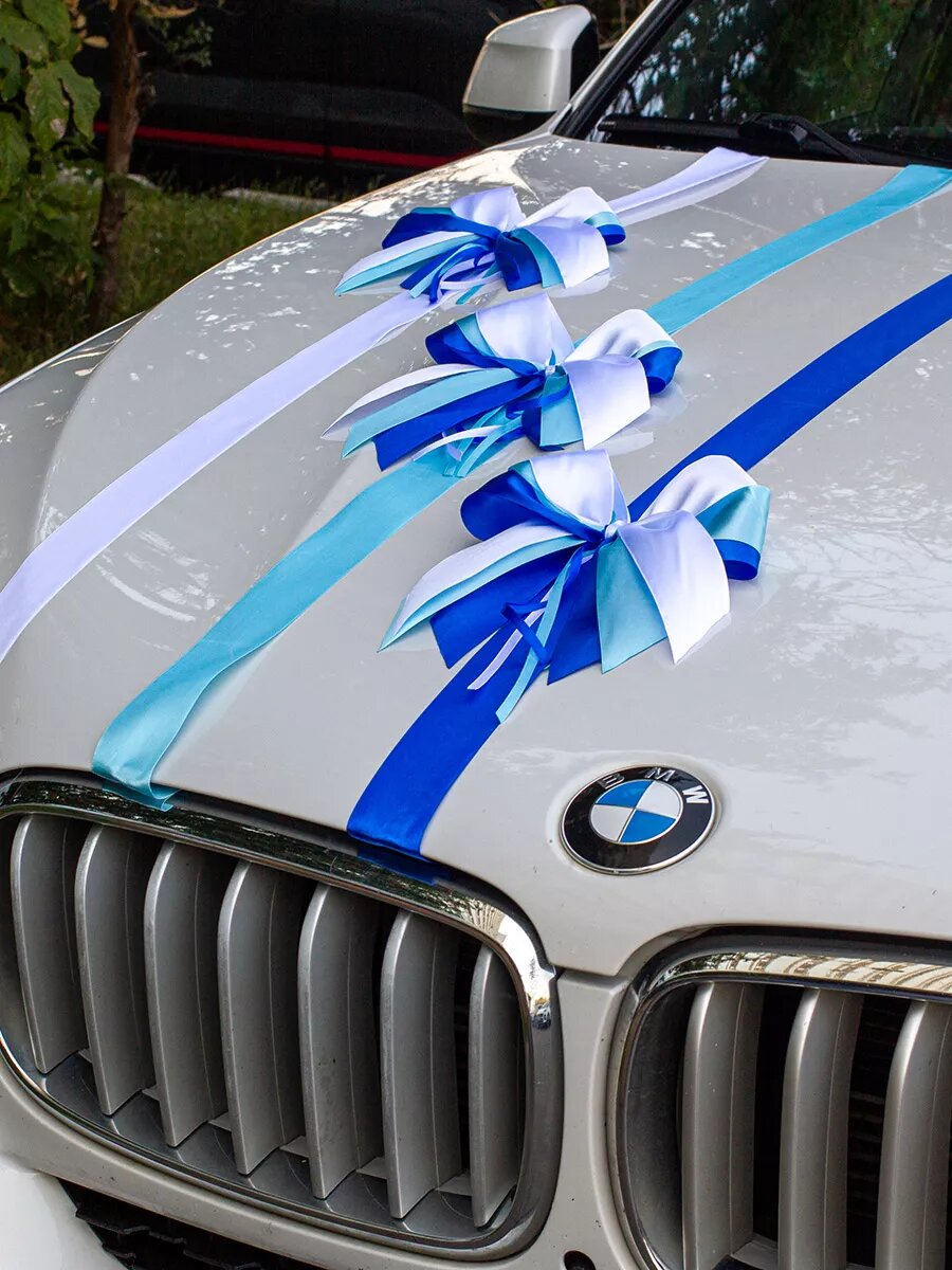 Свадебное украшение на машину ленты, для оформления автомобиля на капот, комплект 3 ленты