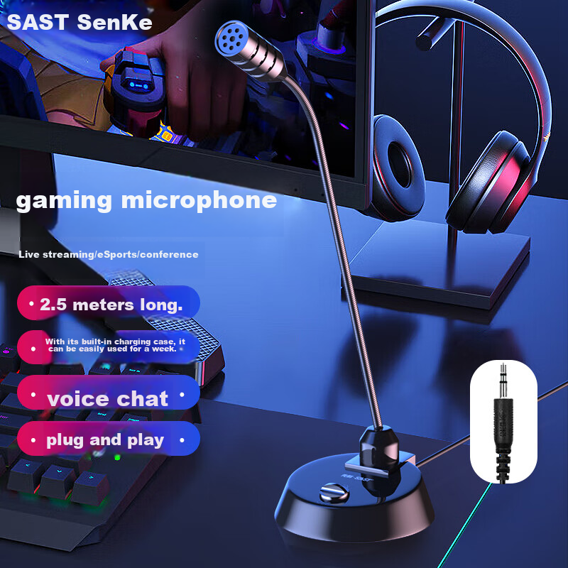 SAST MAE039 [2.5-Meter Cable Length] Computer Microphone, Desktop And Laptop Gaming Voice Microphone, for Desktop Meetings And Live Streaming, 3.5mm Audio Jack Version, without Sound Card