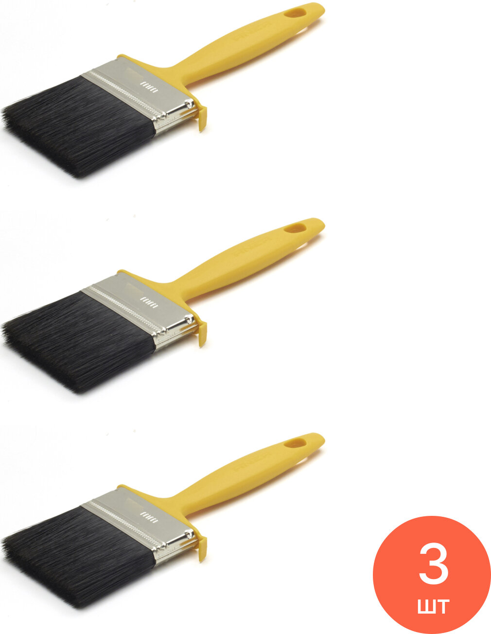 Кисть малярная Anza / Анза Basic XP плоская, с синтетической щетиной, 35мм / малярные и отделочные инструменты (комплект из 3 шт)